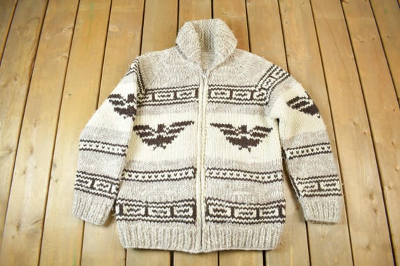 Vintage 1950s Hand-Knit Eagle Theme Cowichan Sweater … - Gem