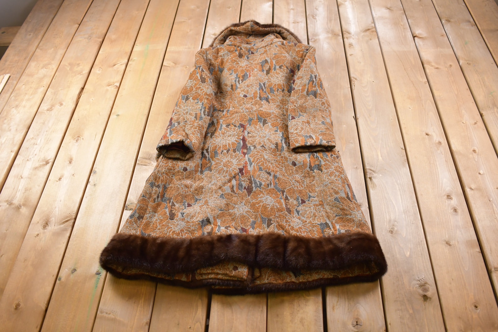 Vintage 1960s Heidi New York Jenss Flower Pattern Beaver Fur Accent ...
