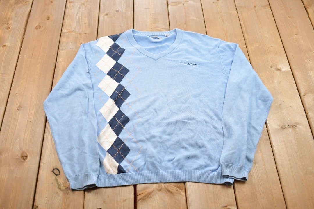 Vintage 1990s Argyle Firestone Country Club Crewneck Sweatshirt / 90s ...