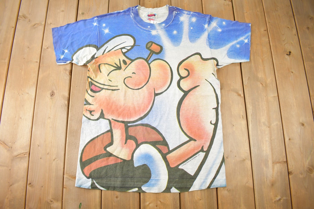 Vintage 1990s Popeye the Sailor All Over Print Single Stitch Graphic T ...