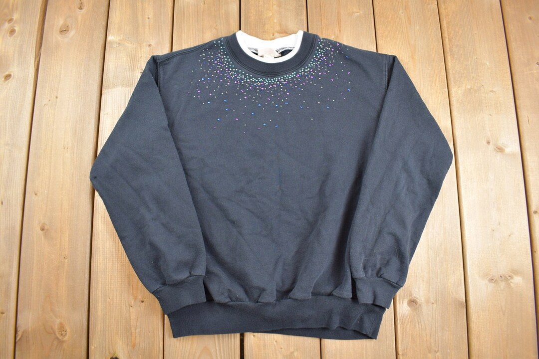 Vintage 1990s Bedazzled Double Collar Crewneck Sweatshirt / 90s ...