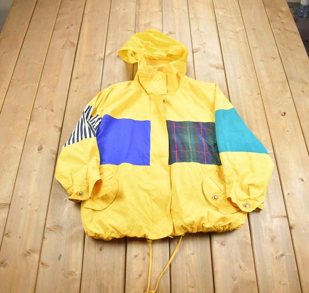 Vintage 1990s Mulberry Street Yellow Patchwork Sport Rain Jacket - Etsy