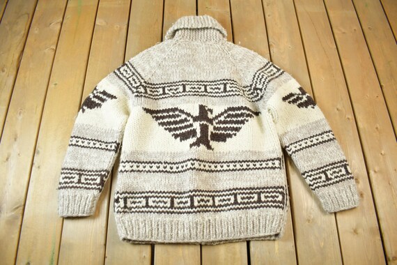 Vintage 1950s Hand-Knit Eagle Theme Cowichan Sweater … - Gem