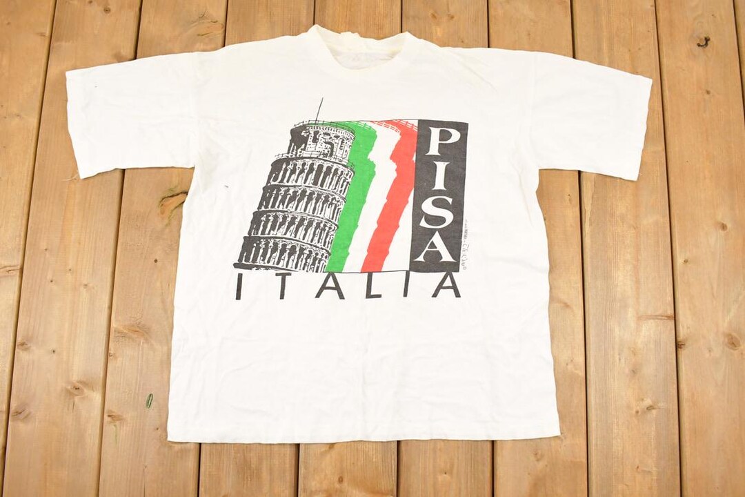 Vintage 1990s Pisa Italia Graphic Print Souvenir T-shirt Men's L / Made ...