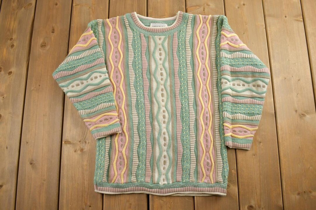 Vintage 1990s Carly Blake Easter 3D Colored Cable Knit Crewneck Sweater ...