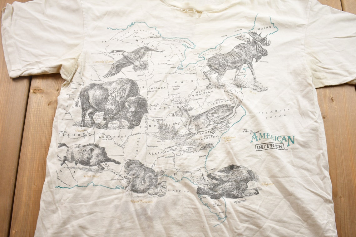 Vintage 1990s American Outback Apparel USA Map Animals Graphic T-shirt ...