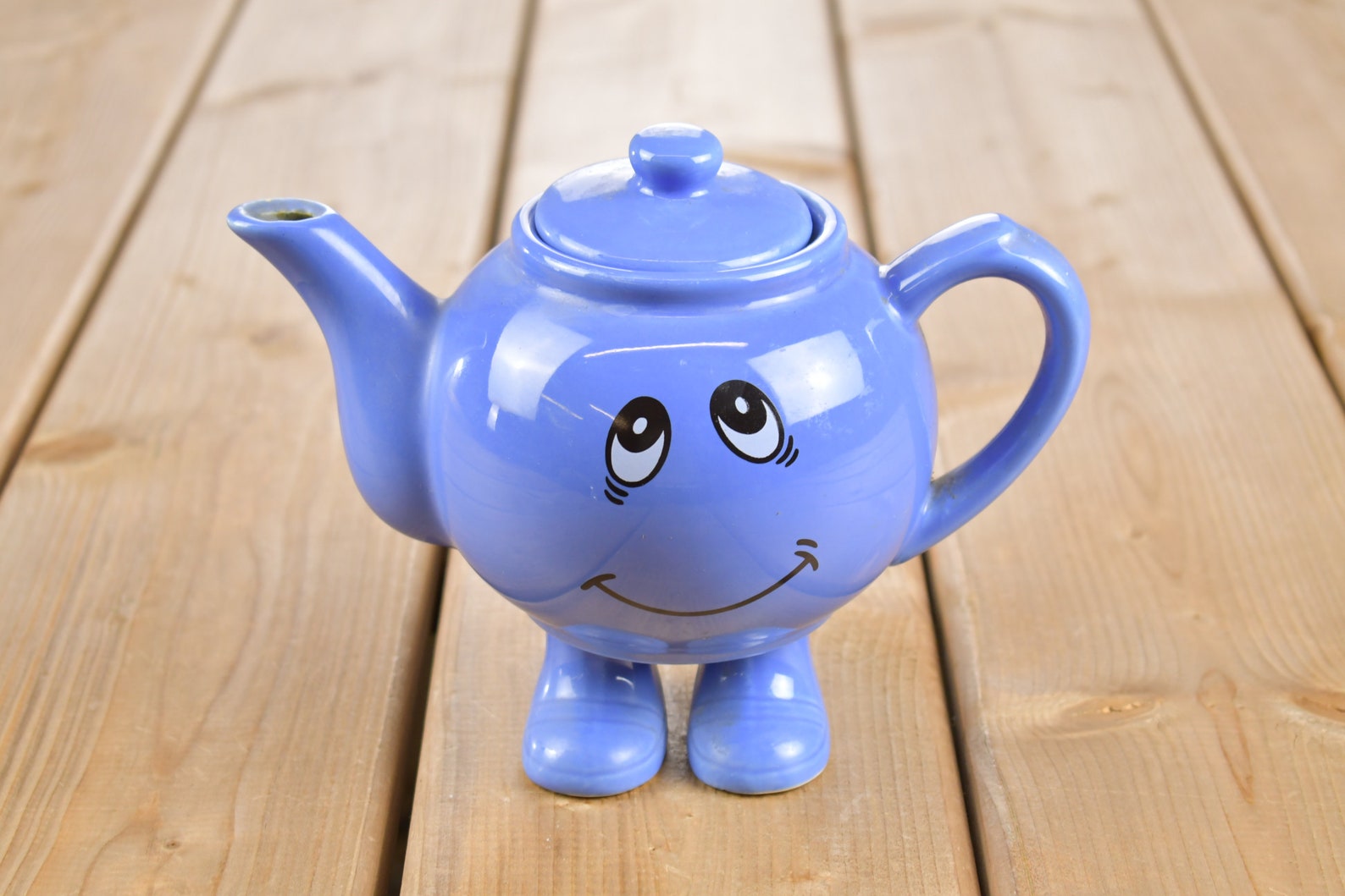 Vintage 1980s Cute Smiley Face Ceramic Tea Pot With Feet / Vintage Tea ...