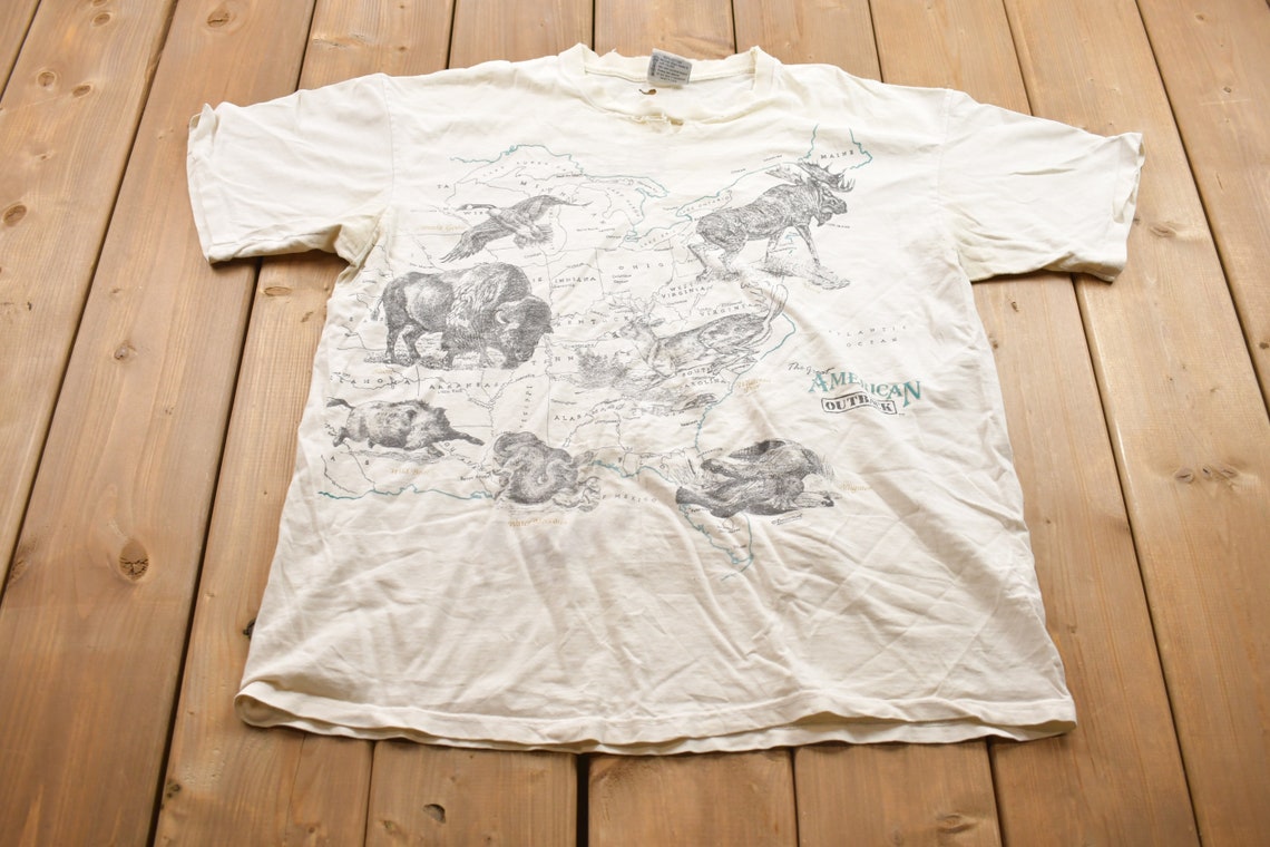 Vintage 1990s American Outback Apparel USA Map Animals Graphic T-shirt ...