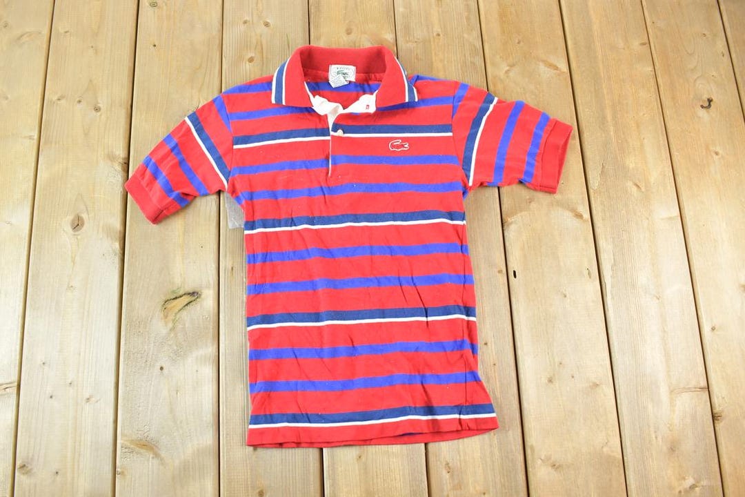 Vintage 1970s Youth Izod Lacoste Red Gator Button up Polo Shirt / 70's ...