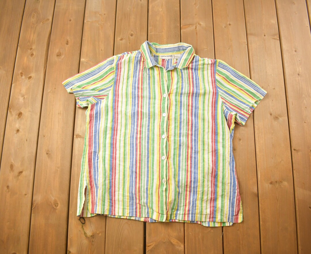 Vintage 1990s Cathy Daniels Rainbow Striped Button up Shirt / 1990s ...