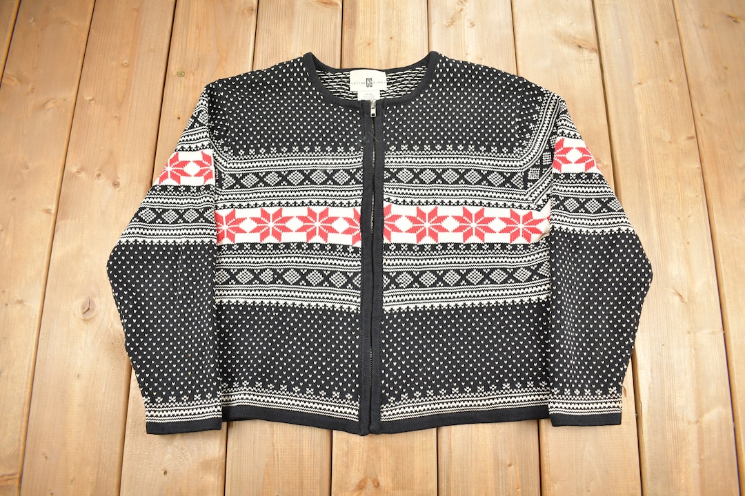Vintage 1990s Cotton Ginny Knit Zip up Sweater / Vintage 90s Sweater ...