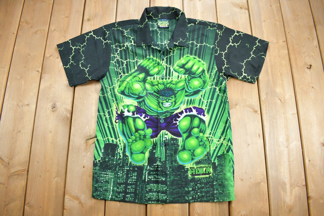 Vintage 2002 the Incredible Hulk All Over Print Button up T-shirt ...