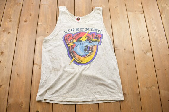 Vintage 1990s Lightning Bolt Shark Graphic Tank Top /… - Gem