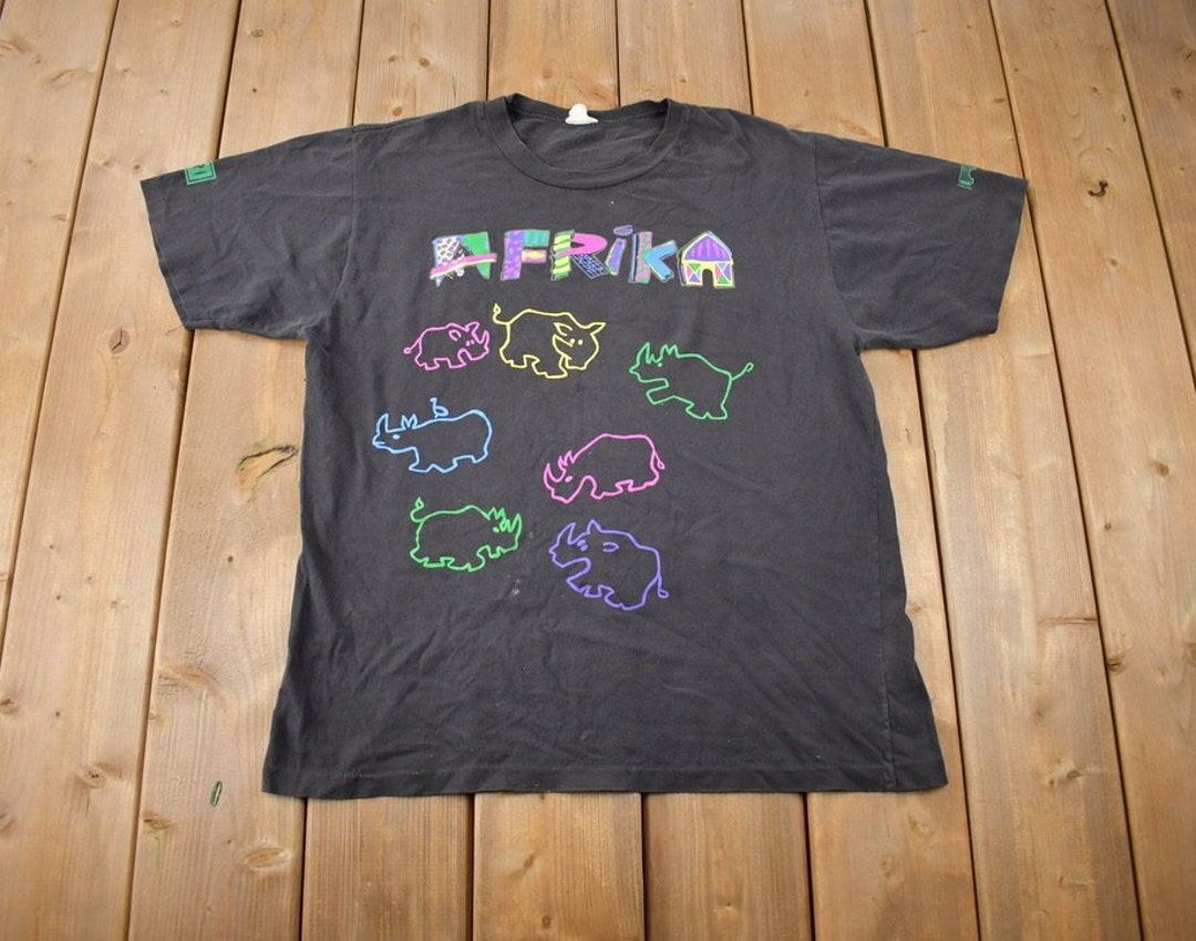 Vintage 1990s Afrika Kalahari Rhino Theme Souvenir Single Stitch Travel ...