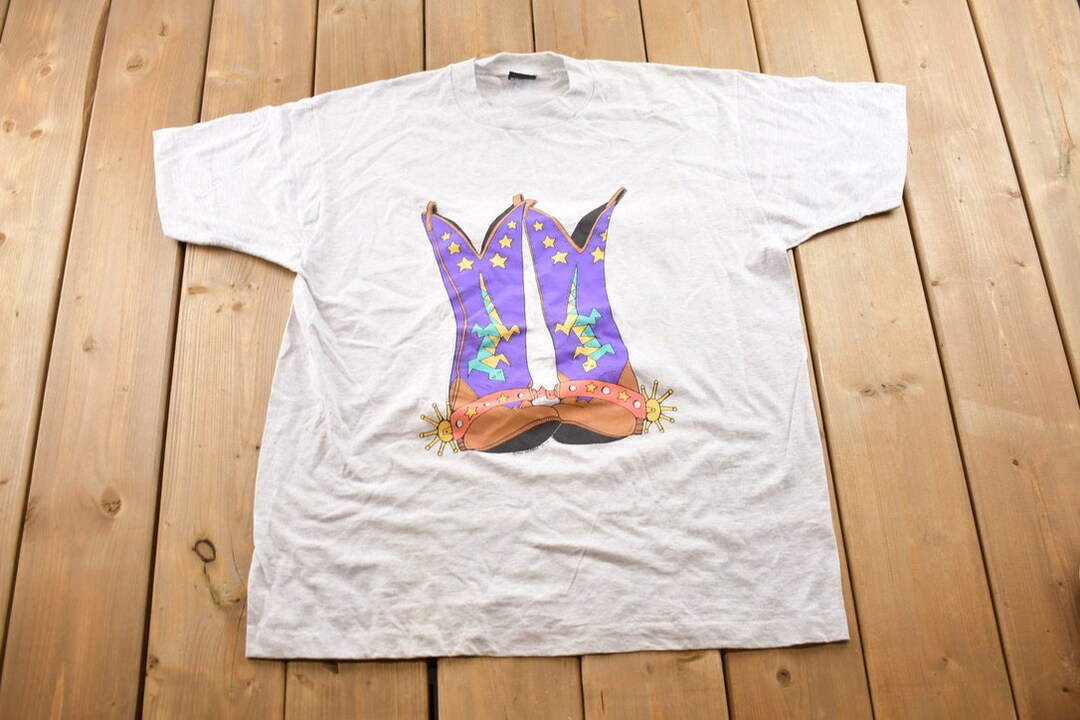 Vintage 1990s Western Theme T Shirt / Cowgirl Tee / South Western / Cowboy Style / Single Stitch ...