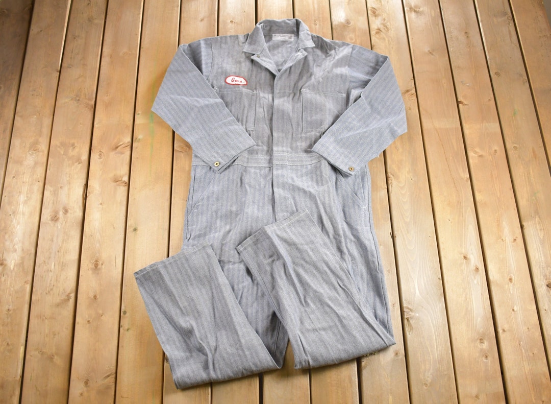 Vintage 1980s Stonecutter Universal Overall Herringbone Jumpsuit / Vintage Coveralls / Hickory ...