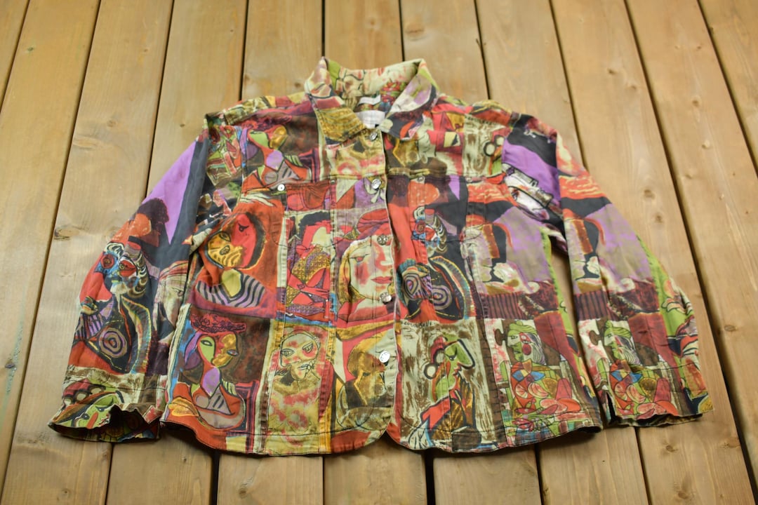 Vintage 1990s Pablo Picasso All Over Print Twill Jacket / Vintage Denim ...