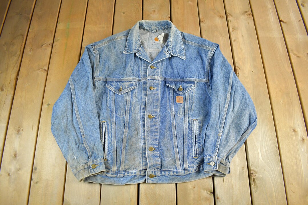 Vintage 1980s Carhartt Distressed Denim Trucker Work Jacket Men's Large ...
