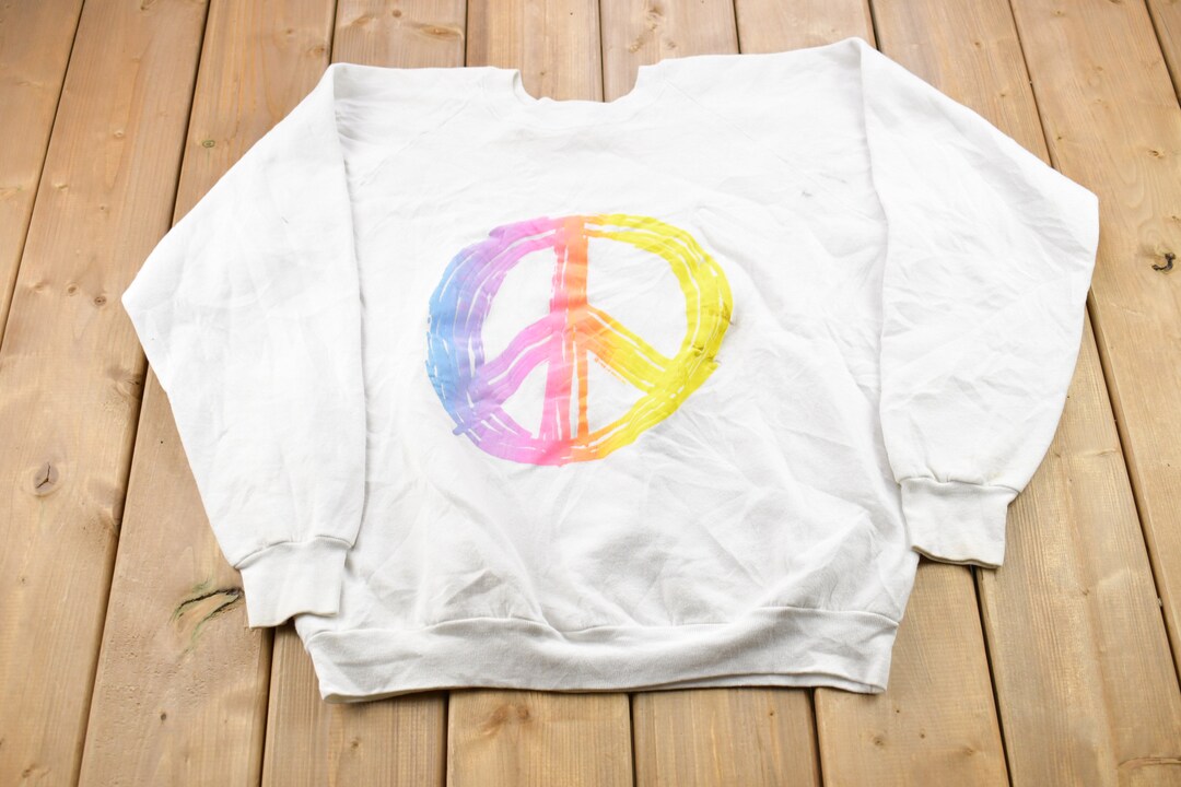 Vintage 1990s Peace Sign Graphic Crewneck Sweatshirt / 90s Crewneck ...
