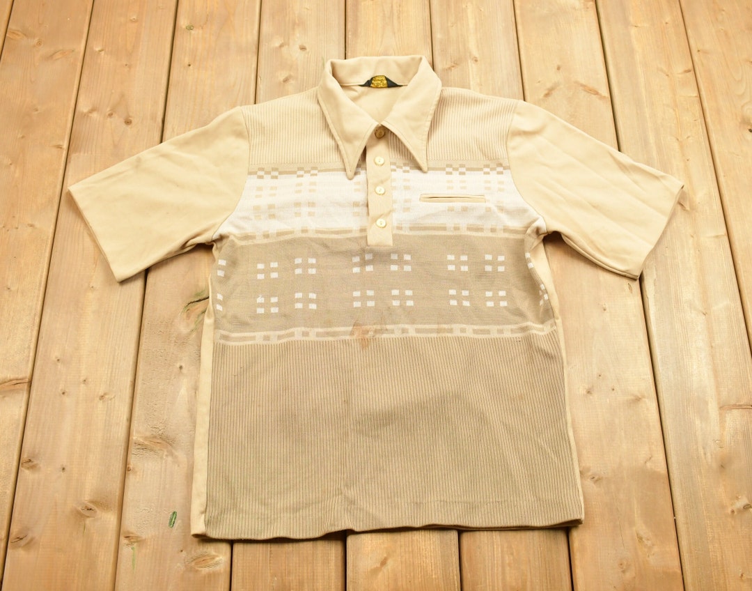 Vintage 1970s Style Quarter Button Shirt / Color Block / 70s Button up ...