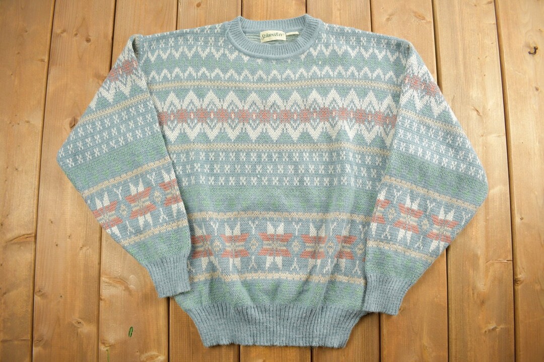 Vintage 1990s St John's Bay Pattern Knit Crewneck Sweater / Vintage 90s ...