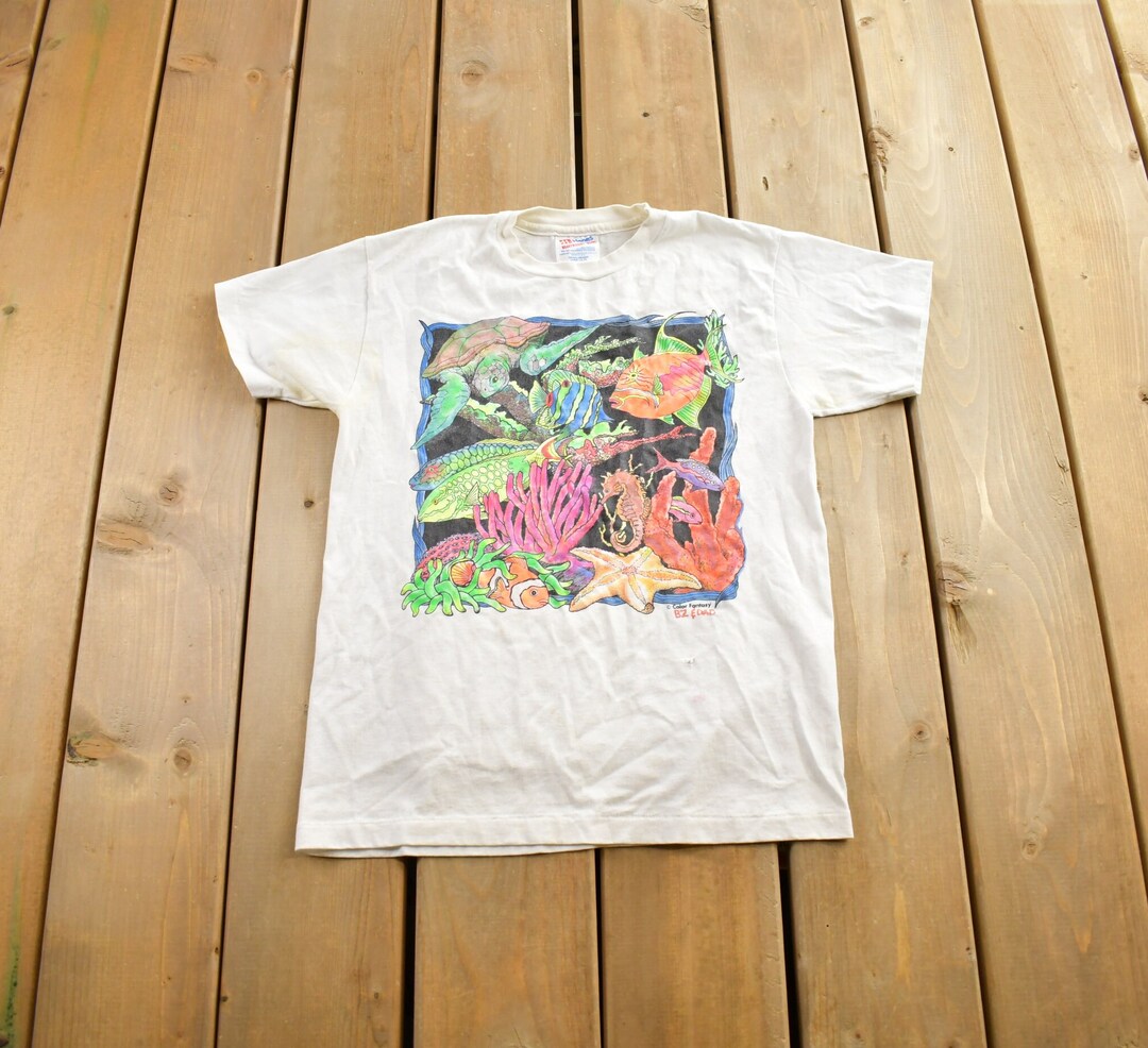 Vintage 1990s Fish Theme Single Stitch Graphic T-shirt Made in USA Size ...