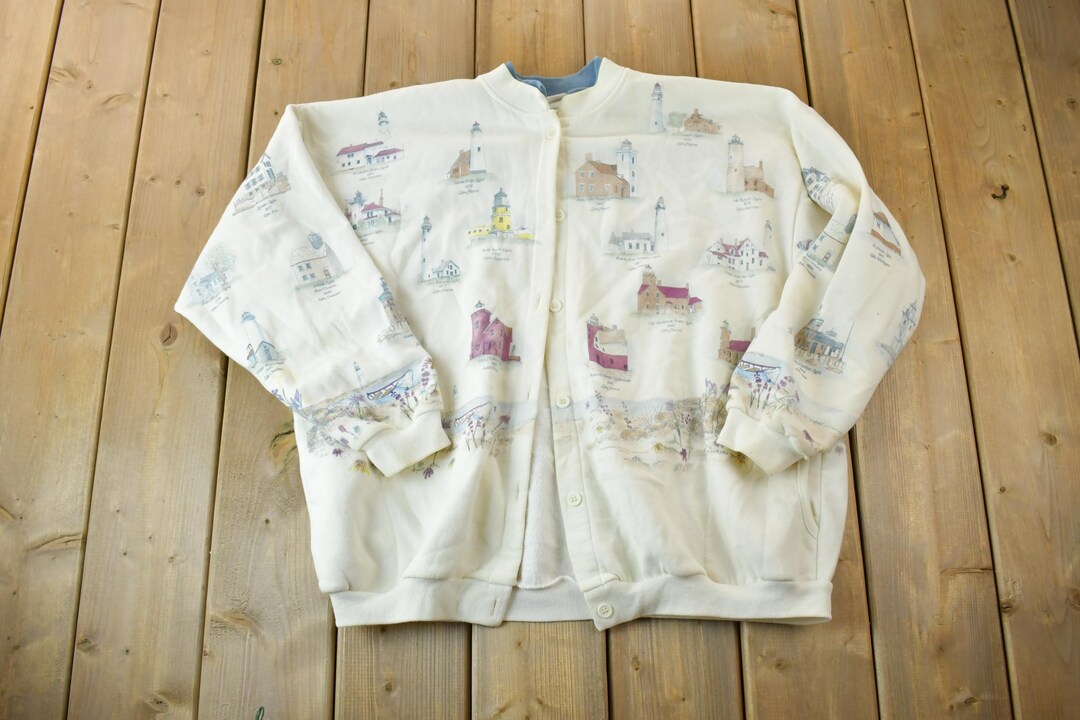 Vintage 1990s Artisans Lighthouses Button up Double Collar Crewneck ...