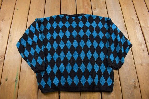 Vintage 1990s Headliners Diamond Pattern Knitted Crew… - Gem