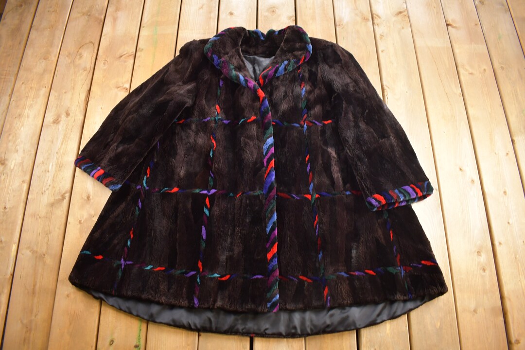 Vintage 1980s Faux Fur Multi-color Coat / Over Coat / 80s Faux Fur ...
