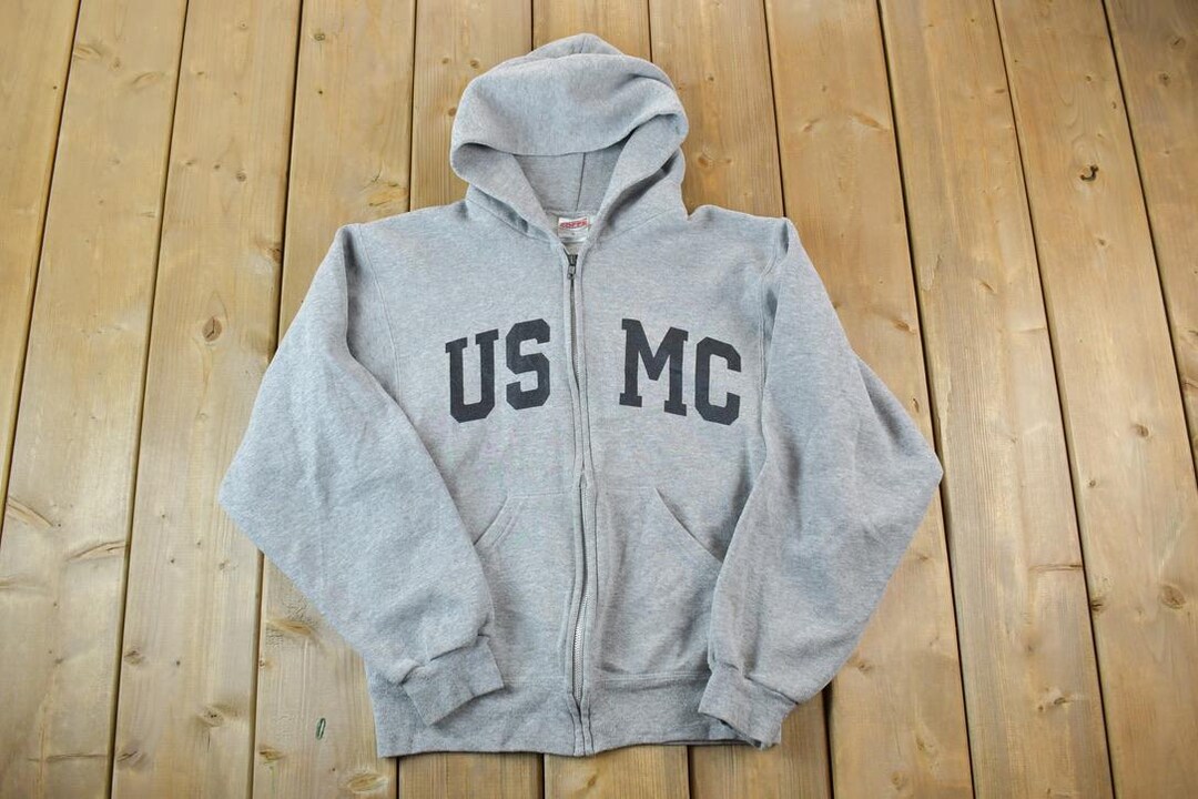 Vintage 1990s USMC University Collegiate Zip up Hoodie / Embroidered ...