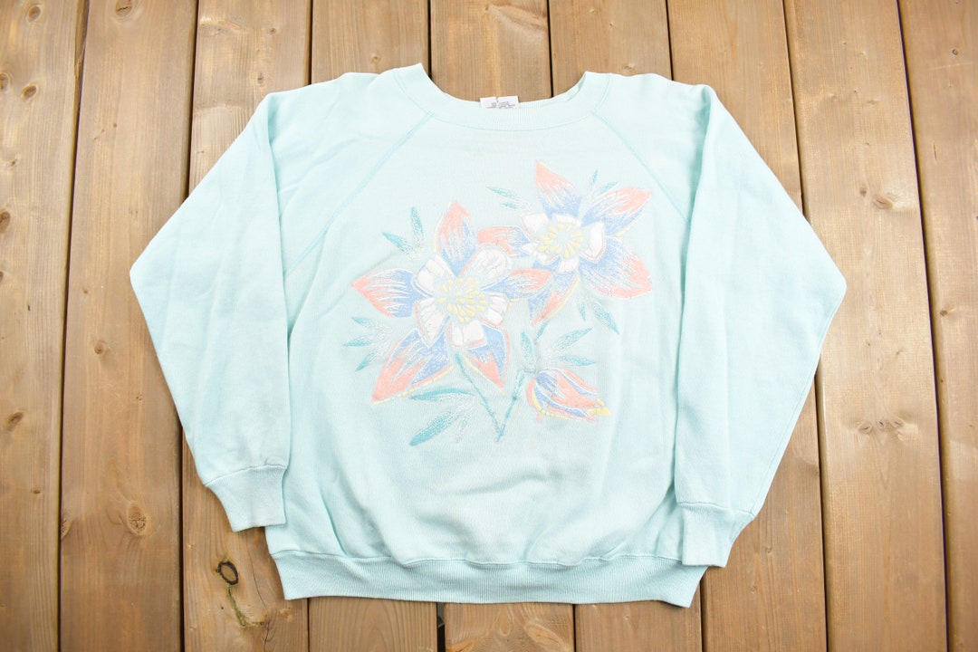 Vintage 1980s Cute Abstract Flowers Crewneck Sweater / 80s Crewneck ...
