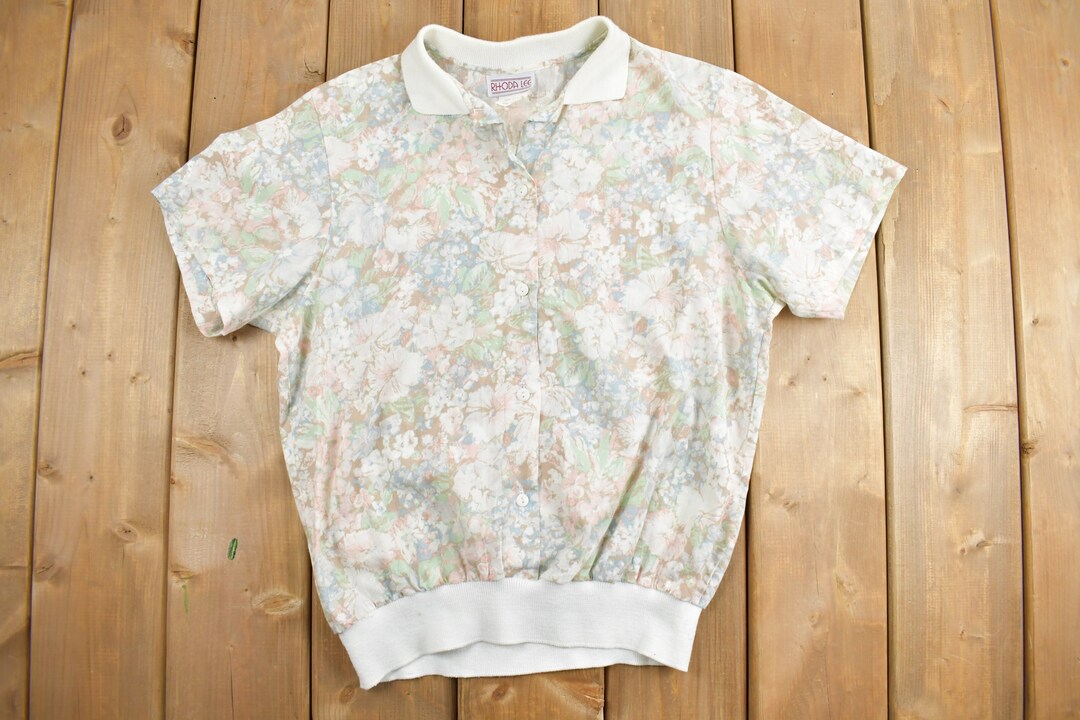 Vintage 1990s Rhoda Lee Cute Floral Collared Quarter Button Sweatshirt ...