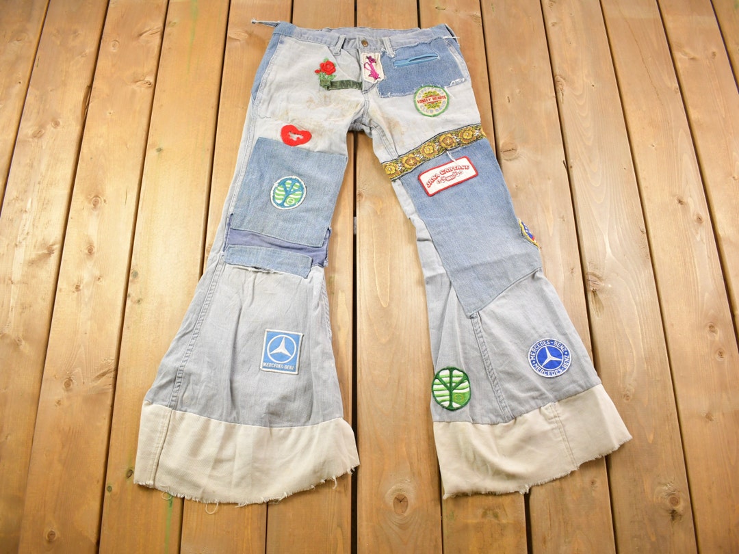 Vintage 1960s Patchwork Bell Bottom Flare Jeans Size 30 X 28 / Made in ...