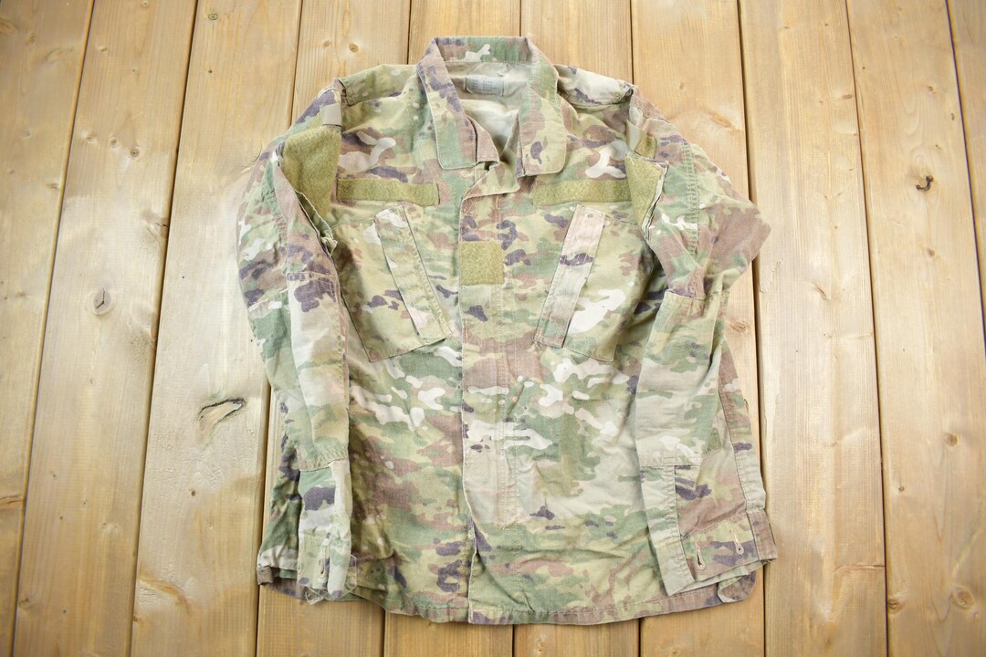 Vintage Military Button up Shirt/ / Army Green / Militaria / Patchwork ...
