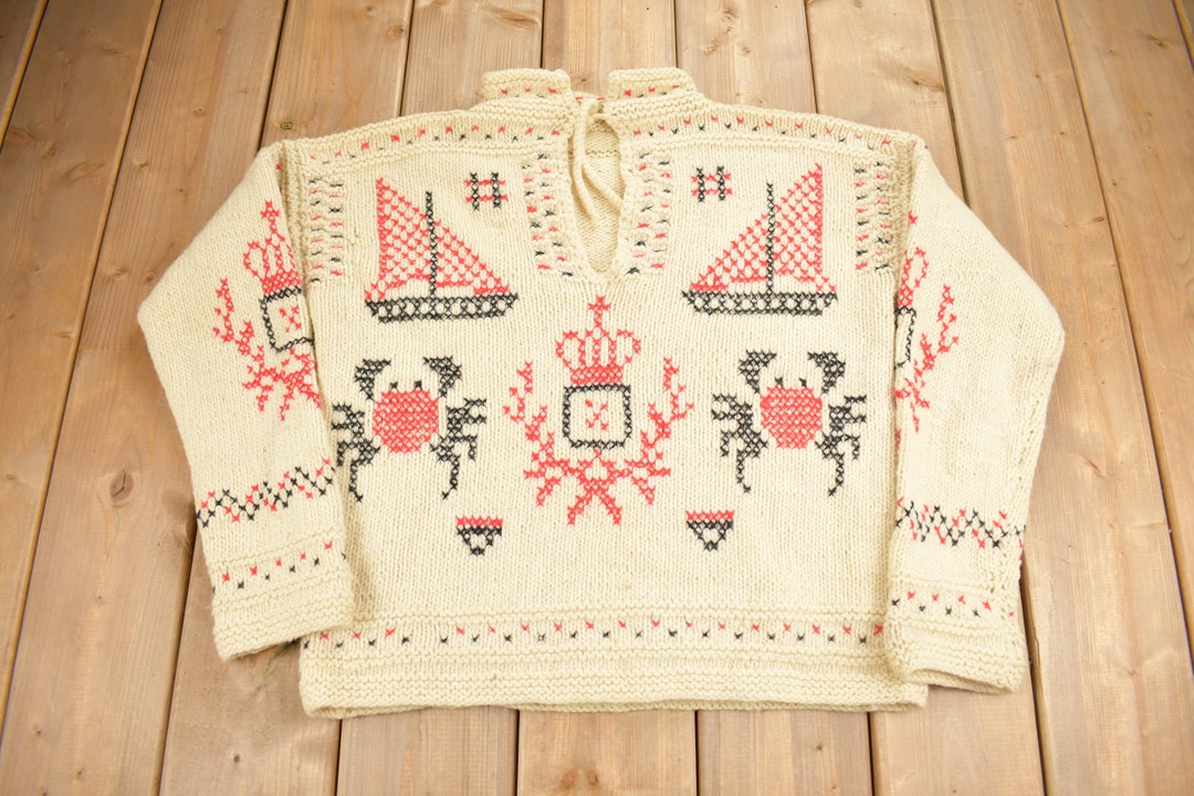 Vintage 1950s Hand Knit Sailing Oceanic Theme Sweater / True Vintage ...