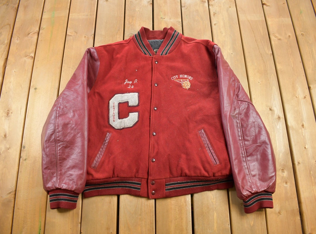 Vintage 1980s City Honors Leather Varsity Jacket / Fall Outerwear ...