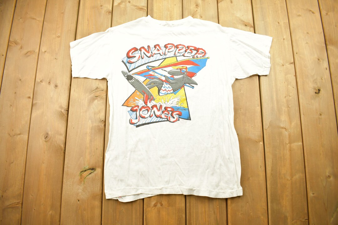Vintage 1980s Snapper Jones Shark Surfing Graphic T Shirt / Snapper ...