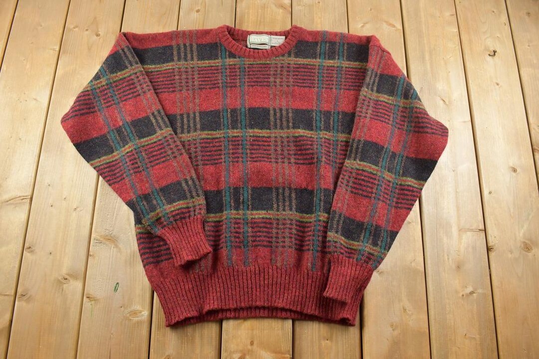 Vintage 1990s Christopher Hayes 100% Shetland Wool Plaid Knit Sweater ...