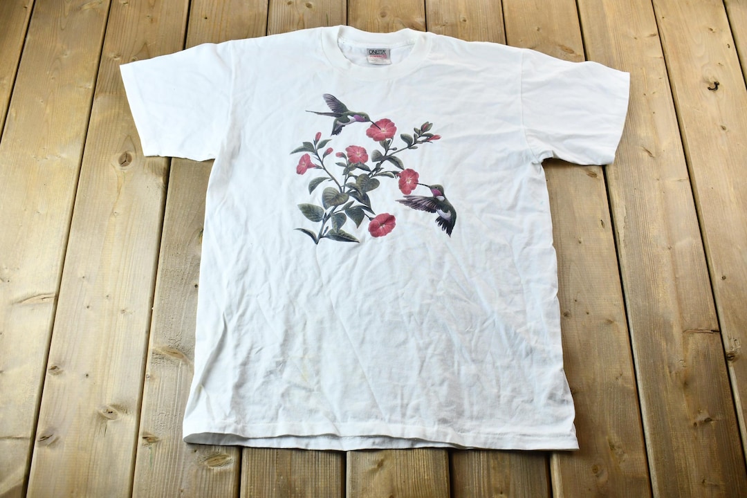 Vintage 1990s Realistic Hummingbird and Flower Scene Nature Themed ...