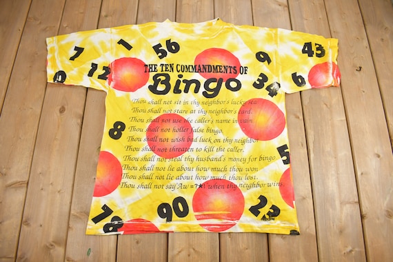 Vintage 1990s The Ten Commandments Of Bingo Graphic T… - Gem