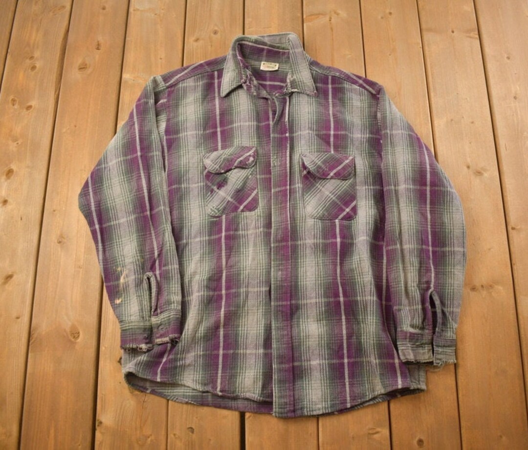 Vintage 1990s Buttonless Five Brothers Plaid Flannel Button up Shirt ...
