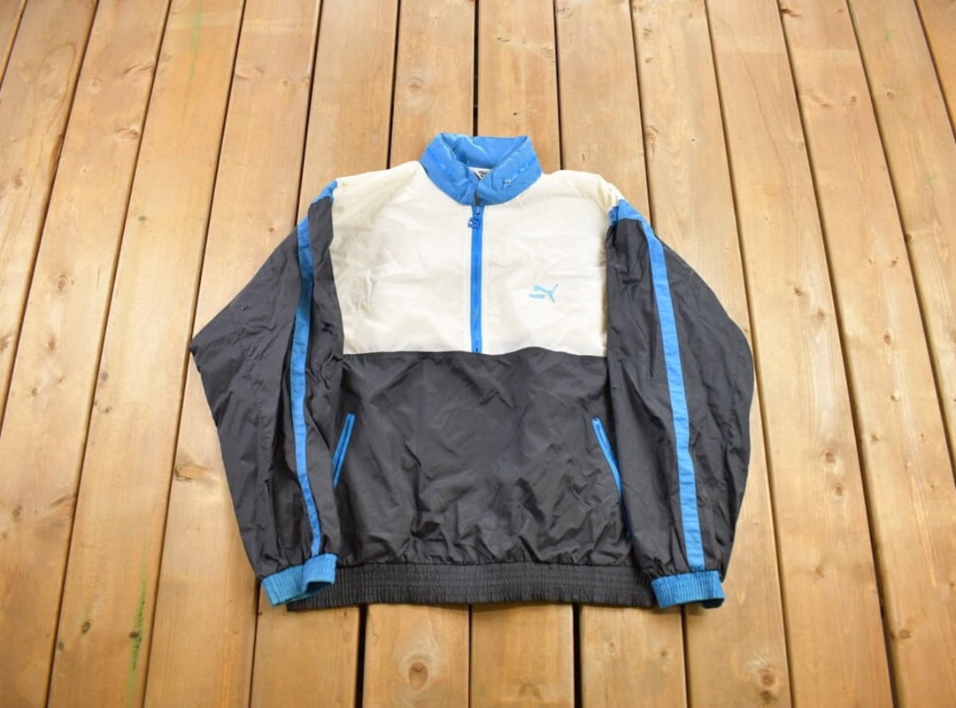 Vintage 1990s Puma Half Zip Color Block Windbreaker Jacket / 90s Puma ...