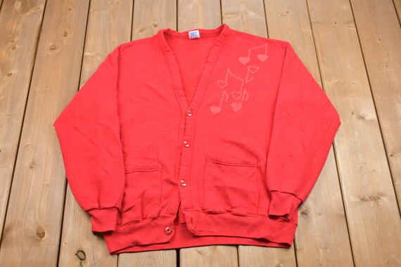 Vintage 1990s Love Music Notes Cardigan Sweatshirt / Made in - Etsy