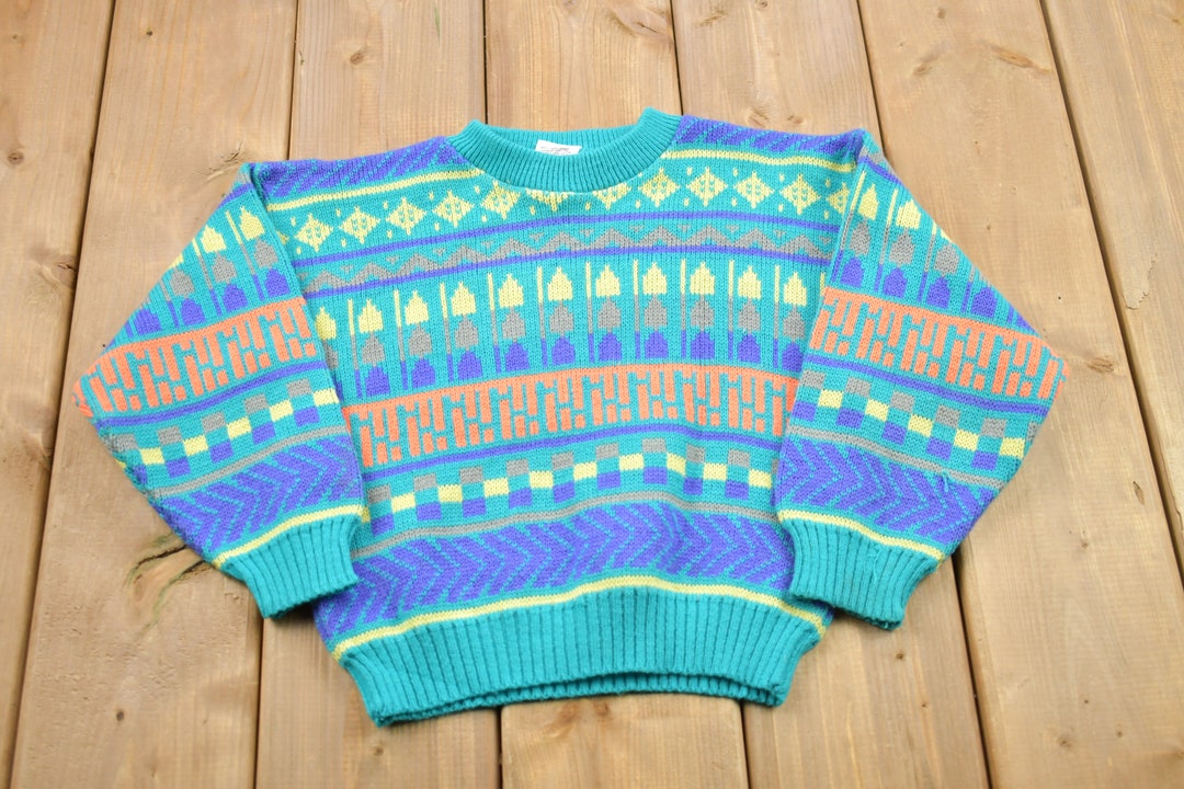 Vintage 1990s Youth Size Knitted Crewneck Sweater / Vintage 90s ...
