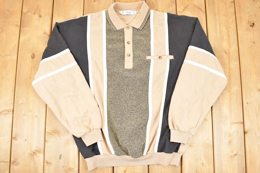 Vintage 1990s Classics by Palmland Quarter Button Colorblock Sweatshirt ...