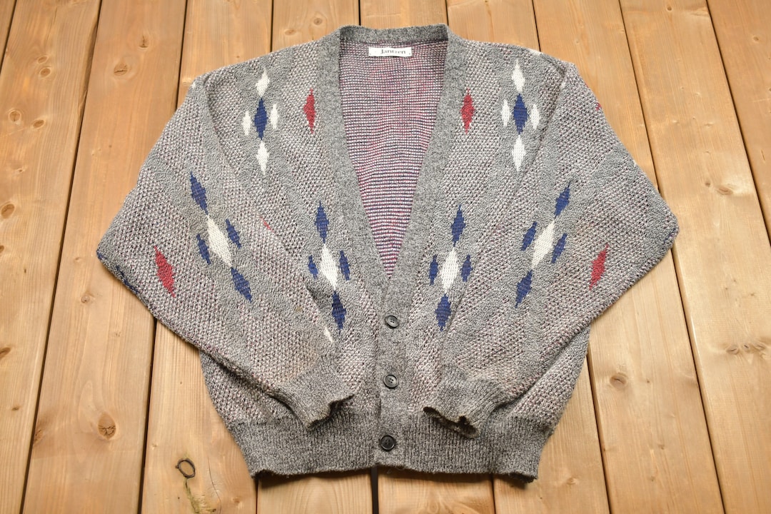 Vintage 1970s Jantzen Argyll Knited Cardigan Sweater / Vintage Cardigan ...