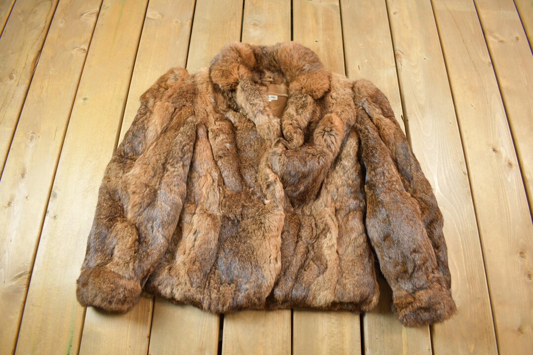 Vintage 1980s Brown Rabbit Fur Coat Size Small / Vintage Fur Jacket ...