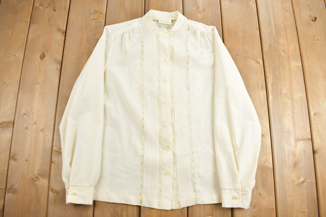 Vintage 1990s Lee Mar Lace Detail Pearl Buttons Button up Shirt / 1990s ...
