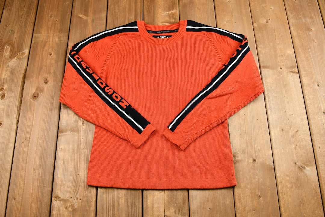 Vintage 1990s Orange Harley Davidson Motorcycles Knit Sweater / 90s ...