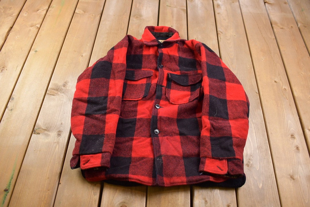 Vintage 1990s Woolrich Classic Buffalo Plaid Wool Jacket / 1990s Jacket ...